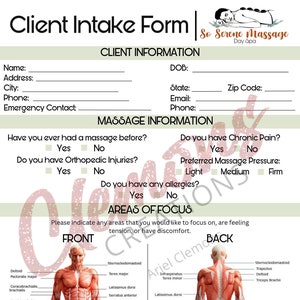 Custom Massage Therapy Intake Form - Etsy