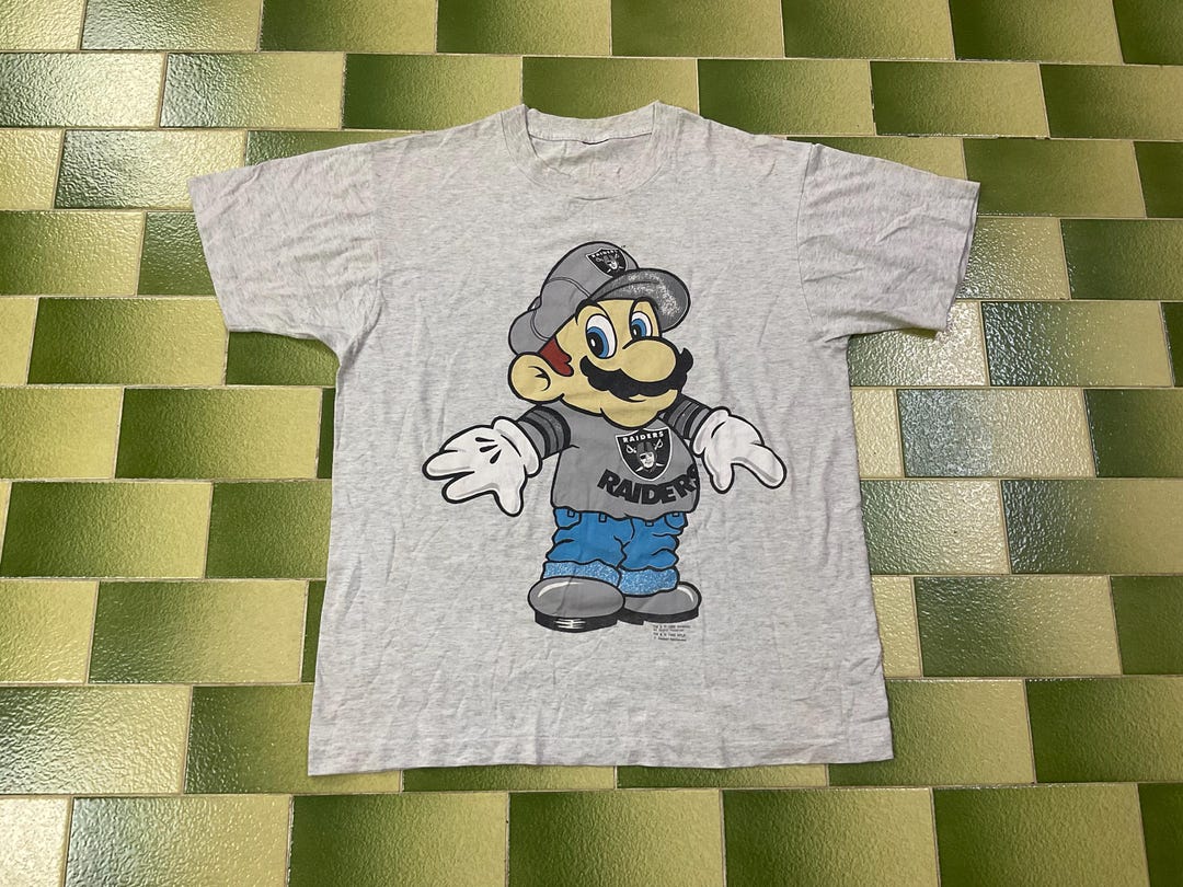 Vintage 1993 NFL Raiders Super Mario Bros Nintendo T-shirt 2 Sided ...