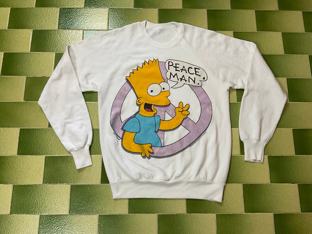 Vintage 90s Bart Simpson Peace Man Sweatshirt Big Graphic Crewneck Fits ...
