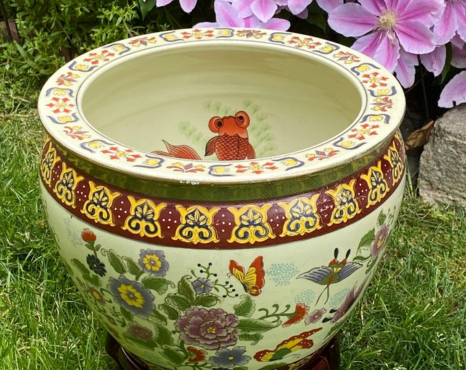 Vintage Japanese Koi Fish Planter 9.5h 11.75w With Wooden Stand 4.5 - Etsy