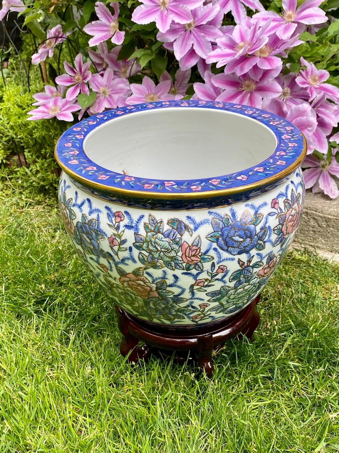 Vintage Japanese Koi Fish Planter 9.5h 12.25w With Wooden Stand 4.5 - Etsy