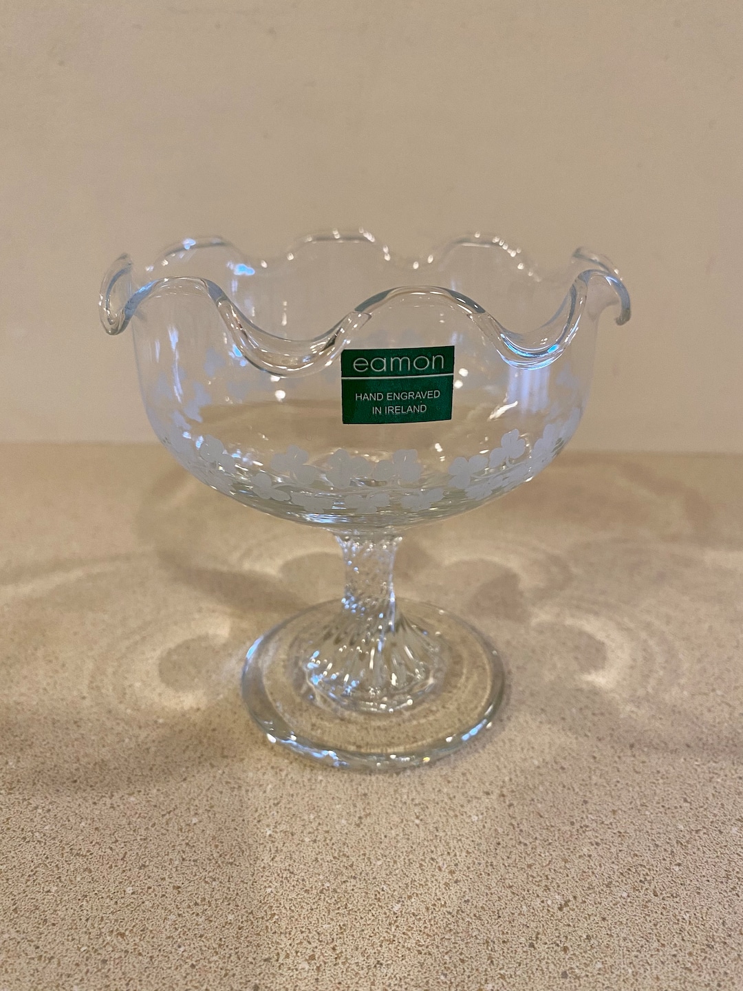 Irish Shamrock Candy Dish Pedestal Eamon Hand Engraved in Ireland 4 3/8 ...