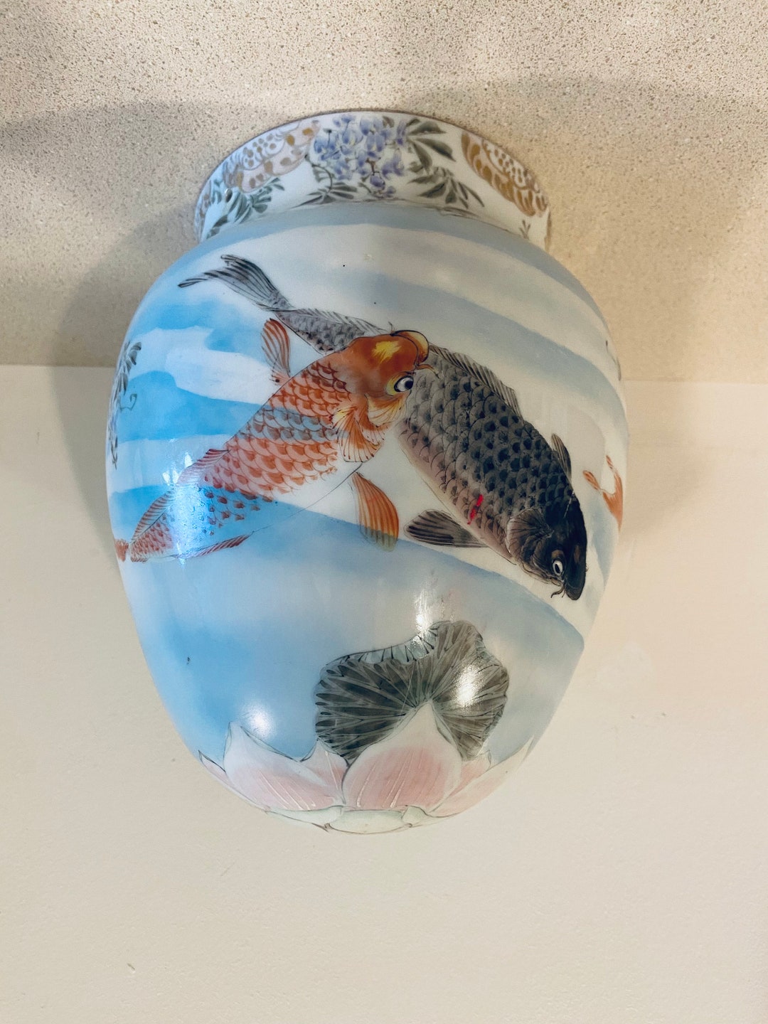 Vintage Japanese Koi Fish Hanging Vase Porcelain 8.5" - Etsy