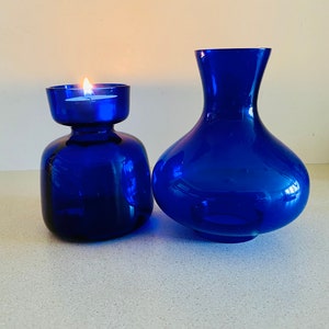 Kastrup Holmegaard Cobalt Blue Hurricane Lamp 2 Piece Candle Holder - Jacob Bang 9 1/8" - Etsy