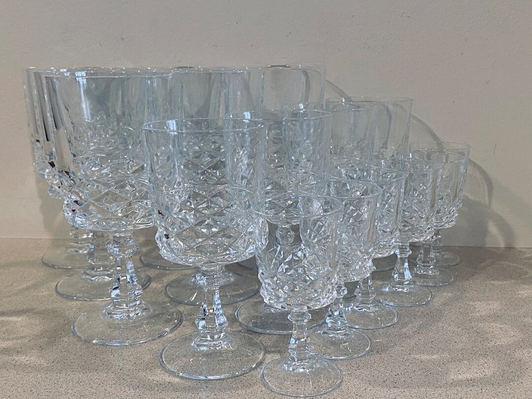 18 3 Sets of 6 Vintage D'arques Durand Diamond Goblets and Cordials 6 3 ...