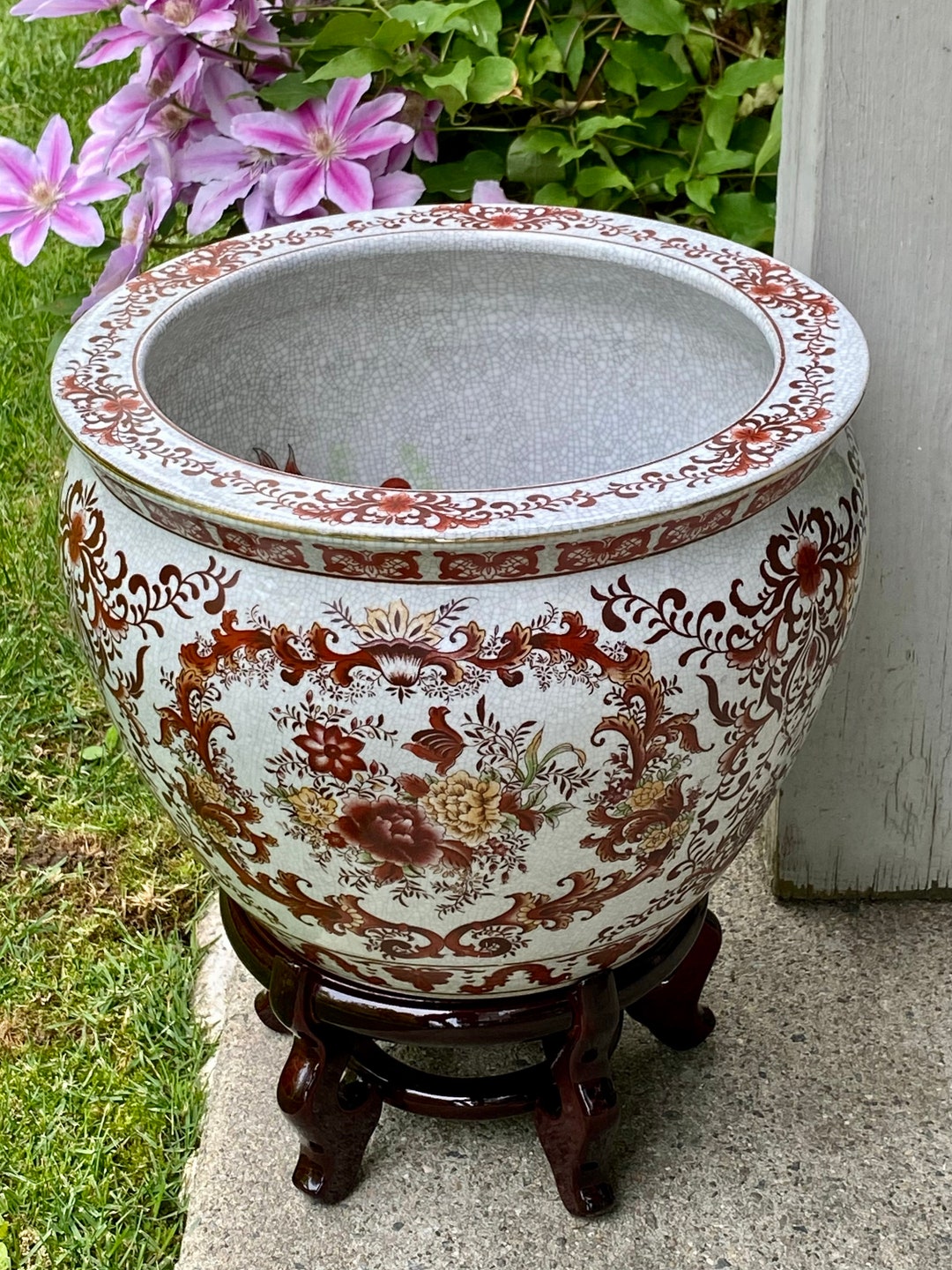 Vintage Japanese Koi Fish Planter 9.5"h 12"w With Wooden Stand 4.5" - Etsy