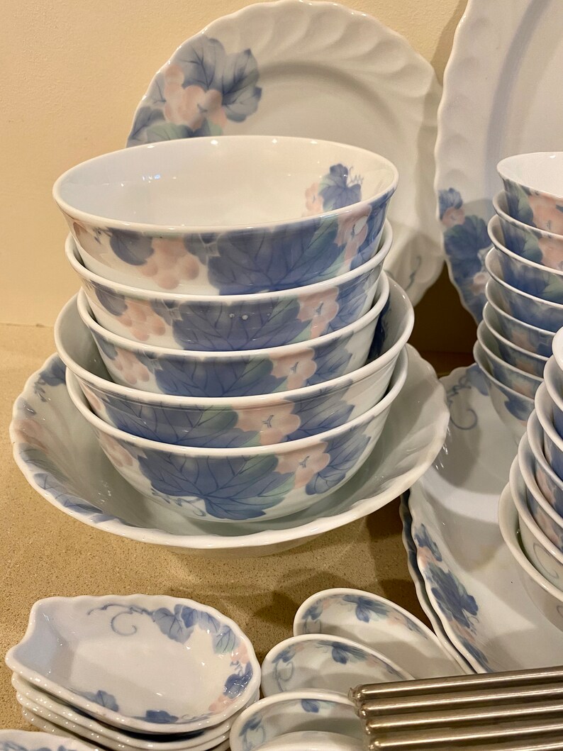 Chinese Porcelain Dinnerware China Set White and Blue 73 Pcs Plus 12 ...