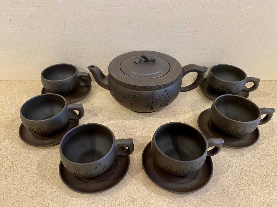 Chinese Row Ore Black Mud Tea Set 13pcs Vintage - Etsy