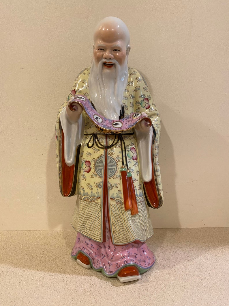 Chinese Family Rose Hand Painted Porcelain Figure of Shouxing, the God ...