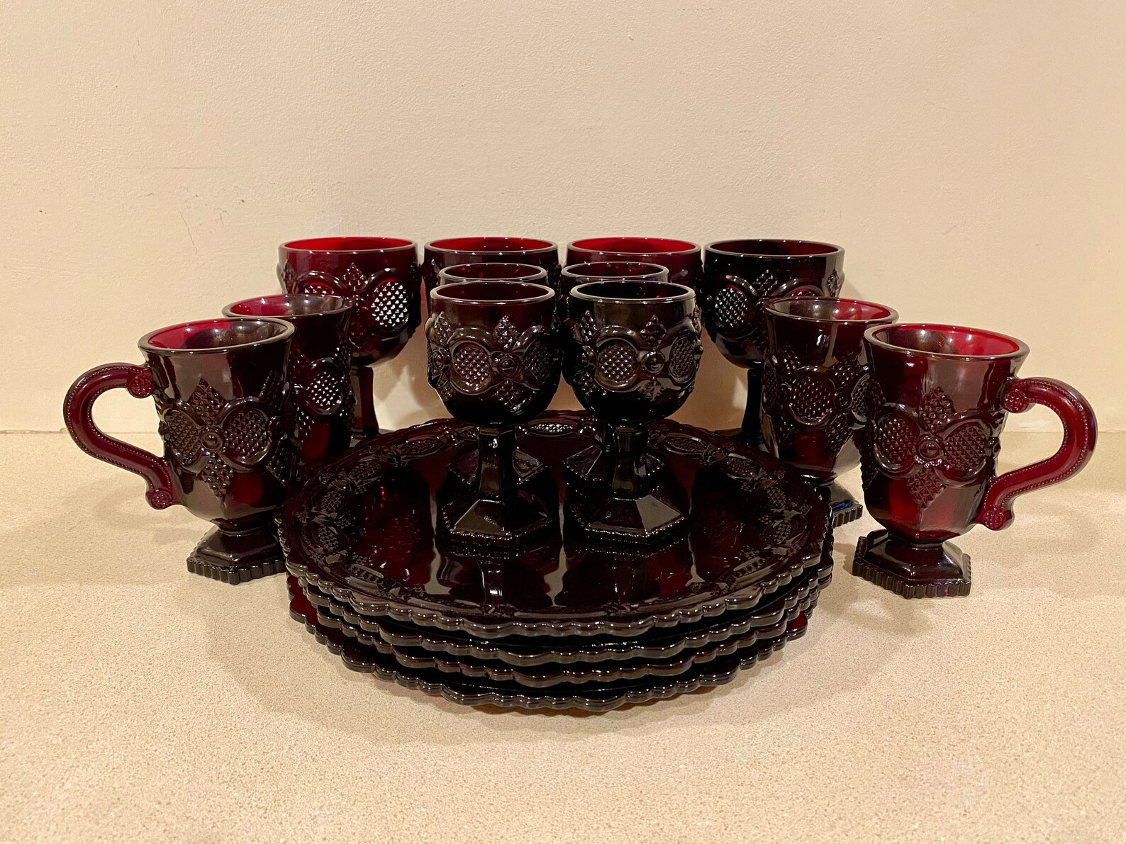 Vintage Avon Cape Cod Ruby Red 1876 Dinnerware China Set 16 Pcs. - Etsy
