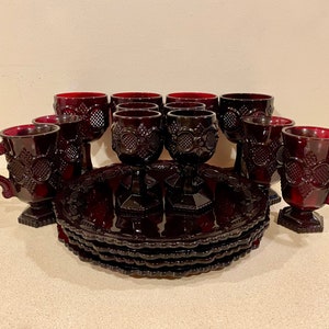 Vintage Avon Cape Cod Ruby Red 1876 Dinnerware China Set 16 Pcs. - Etsy