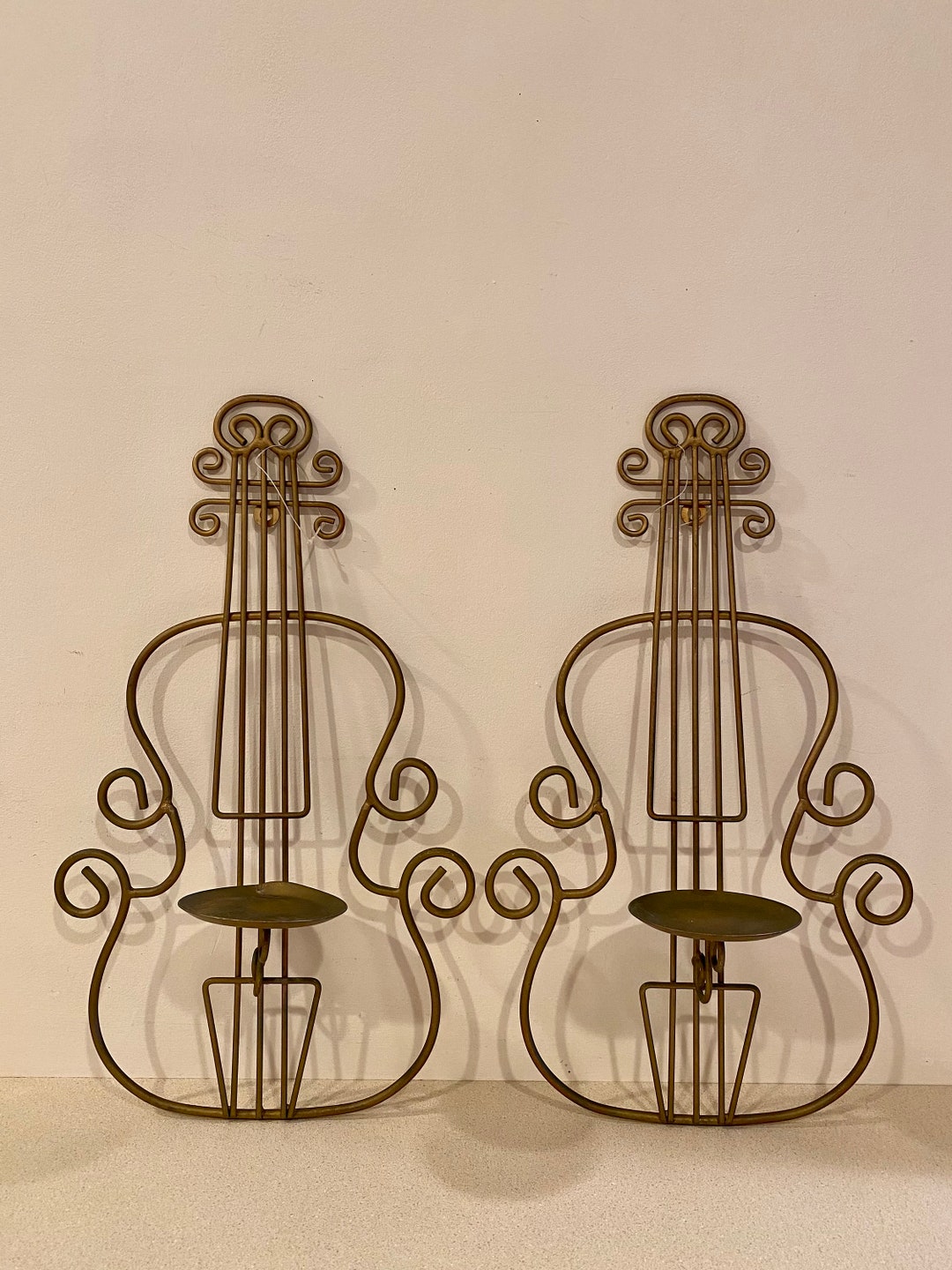 Pair of Vintage Metal Guitar Candle Holders Wall Hanging 18.75"h 11"w 4 ...