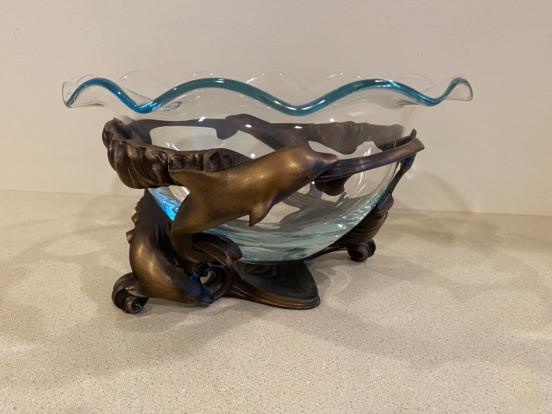 Dolphin Vintage Lenox Romania Glass Centerpiece Bowl in Brass/bronze ...