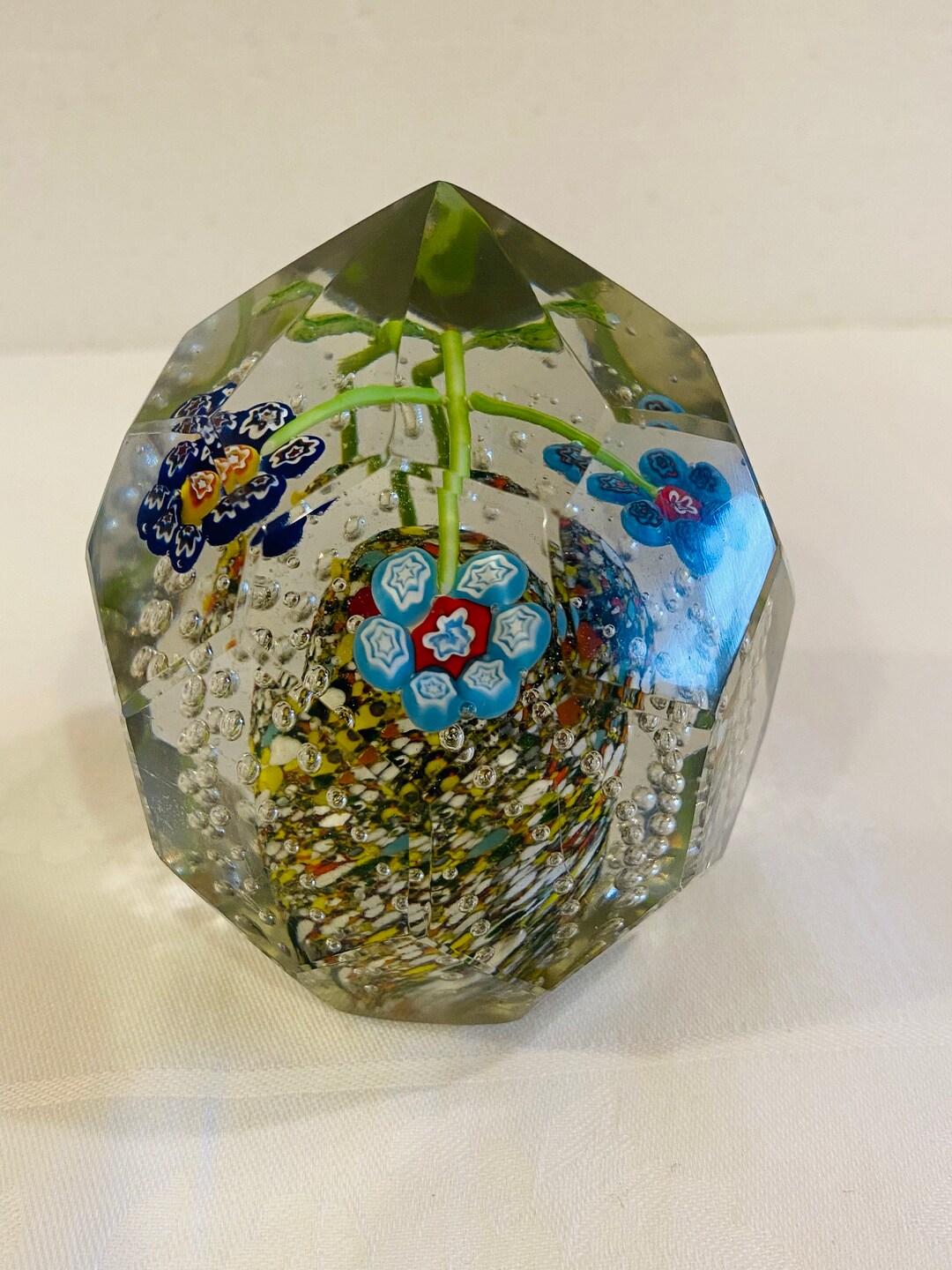 Antique Bohemian Art Glass Faceted Paperweight With Controlled Bubbles ...
