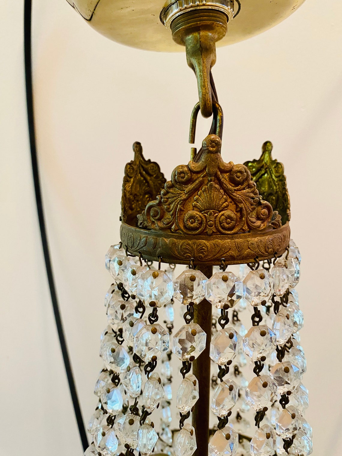 French Empire Style Tent Chandelier Brass and Crystal 22"l 10"w - Etsy