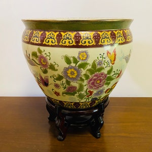 Vintage Japanese Koi Fish Planter 9.5"h 11.75"w With Wooden Stand 4.5 ...