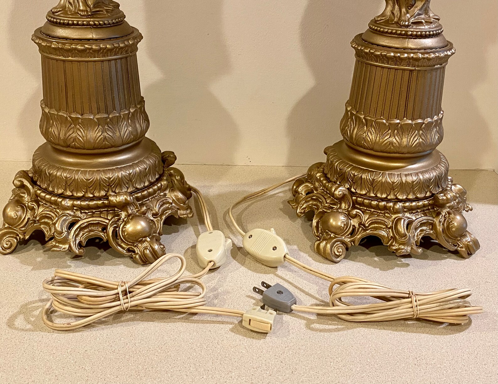 Pair of Vintage Tulip Slag Glass & Brass "three Graces" Table Lamps ...