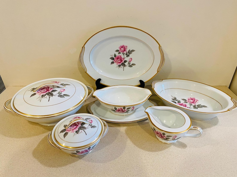 Vintage Discontinued Noritake Lindrose Pink Roses & Buds Dinnerware ...