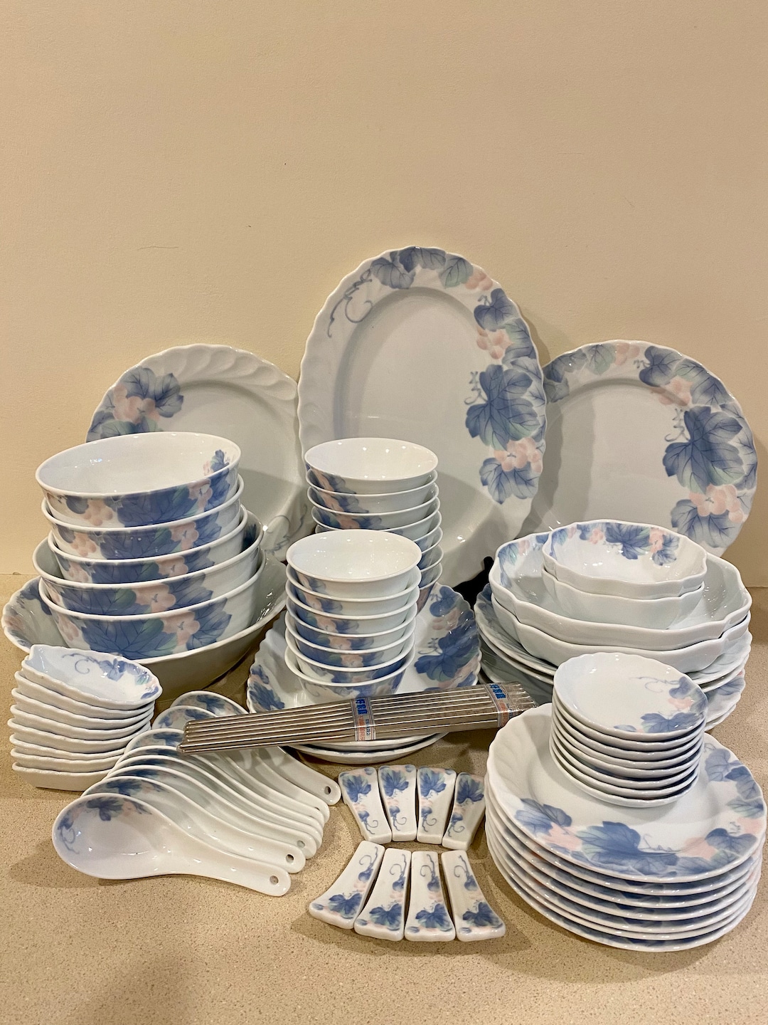 Chinese Porcelain Dinnerware Set White and Blue 73 Pcs Plus 12 - Etsy