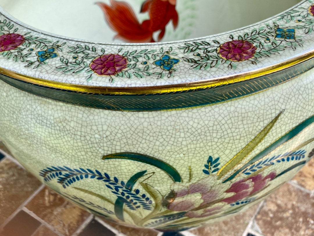 Vintage Japanese Koi Fish Planter 9.5h 11.75w With Wooden Stand 4.5 - Etsy