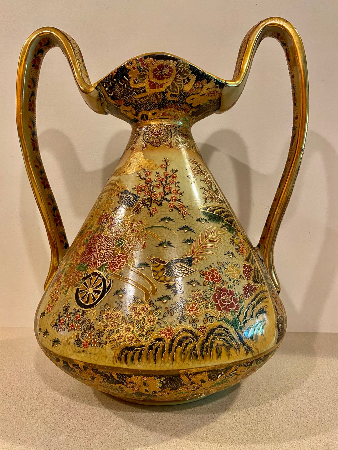 Royal Satsuma Japanese Pottery Hand Painted Moriage Large Vase Urn 17. ...