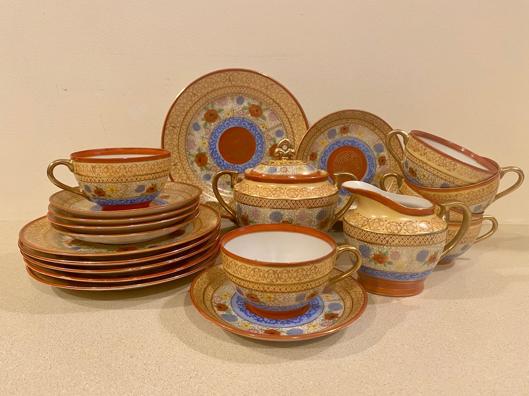 Vintage Chikaramachi (thousand Faces) Hand Painted 20pc. Tea Set Japan ...