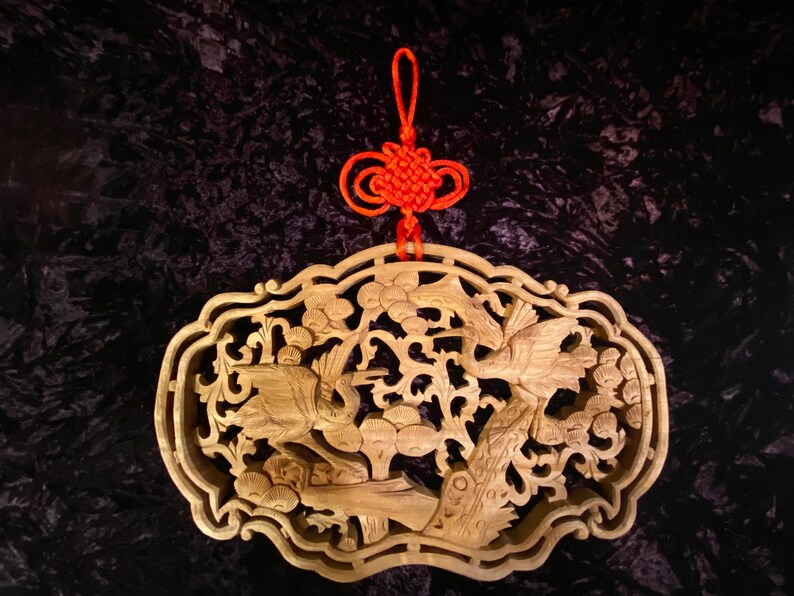 Vintage Chinese Oval Wood Carving Cranes Wall Hanging - Etsy