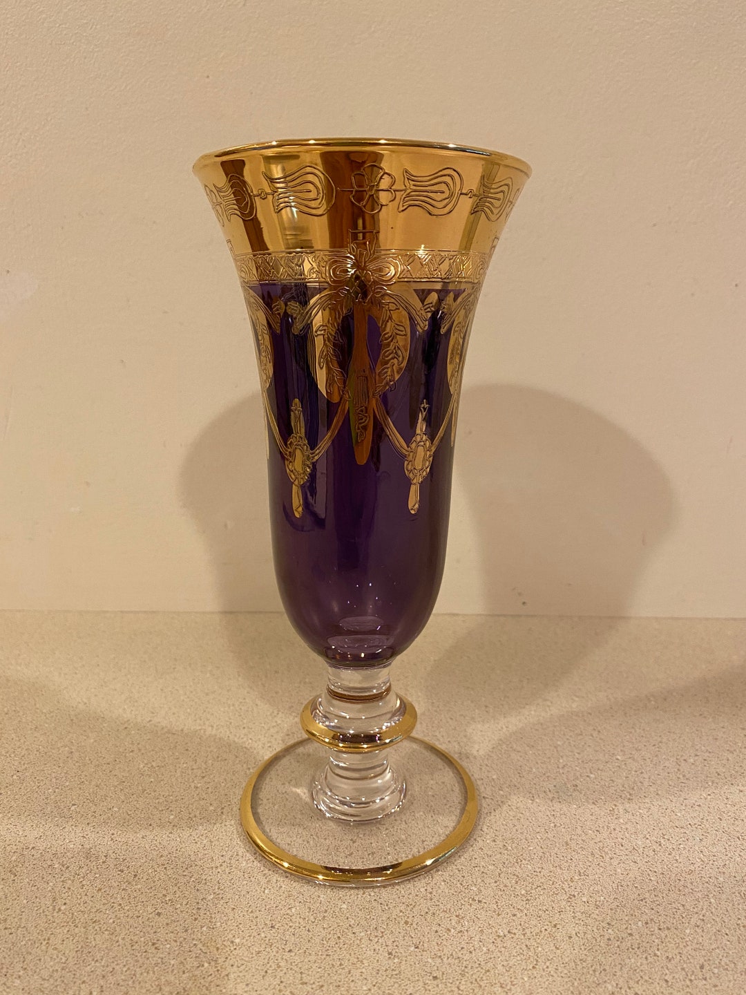 S. C. Line Italy Amethyst Gold Encrusted Crystal Goblet 7.5" Tall 24K ...
