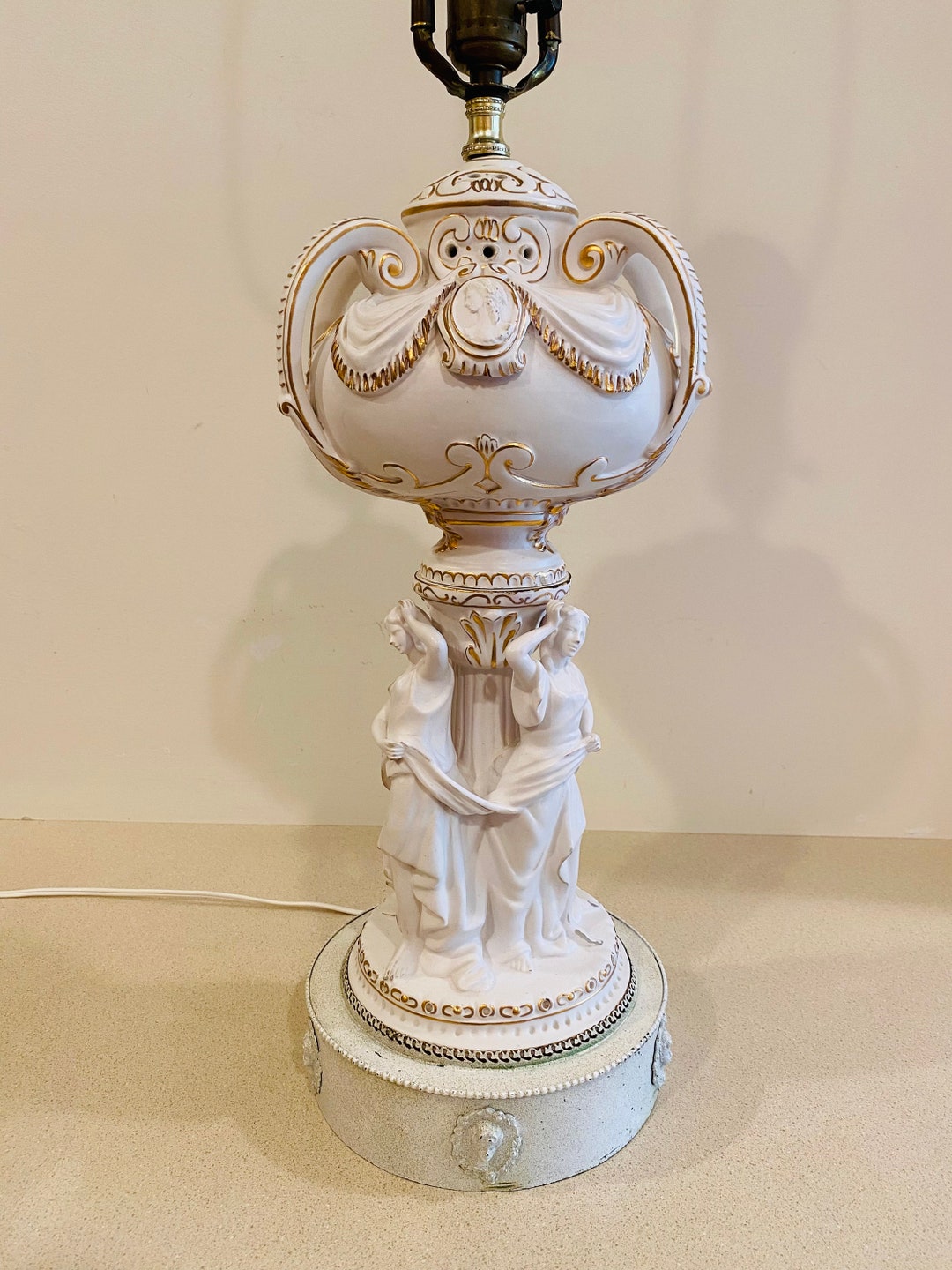 Lamp Antique (capodimonte?) Three Graces White Gilded Porcelain 36.5 ...