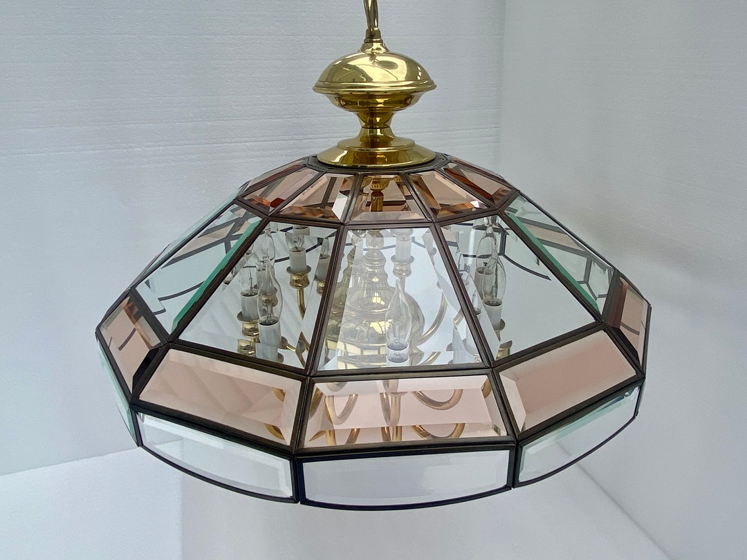 Fredrick Ramond 12 Light Vintage Chandelier Beveled Glass Pink/amber ...