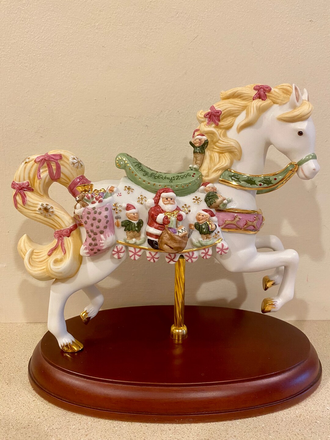 Lenox Christmas Carousel Horse 2006 Santa and Elfs 7.5"h 8.5"l Limited ...