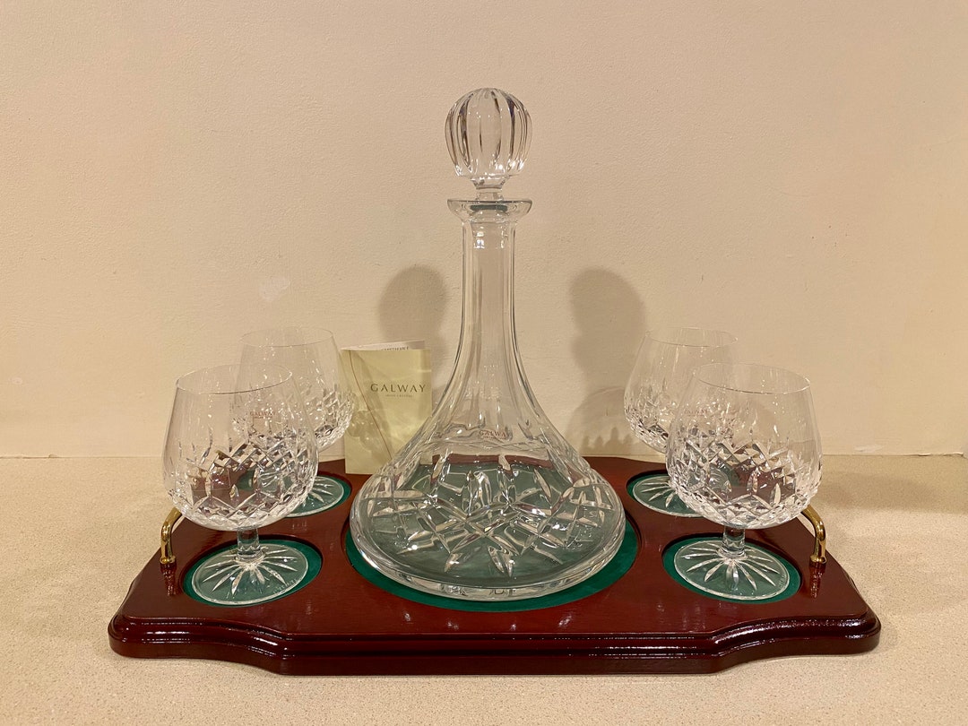 Ship Captain Brandy Decanter Galway Ireland Longford, 4 Goblets and ...