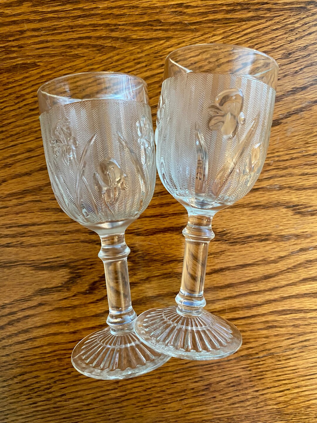 Jeannette Iris and Herringbone Depression Glass Wine Glasses 5 1/8 Tall Set of 7 - Etsy