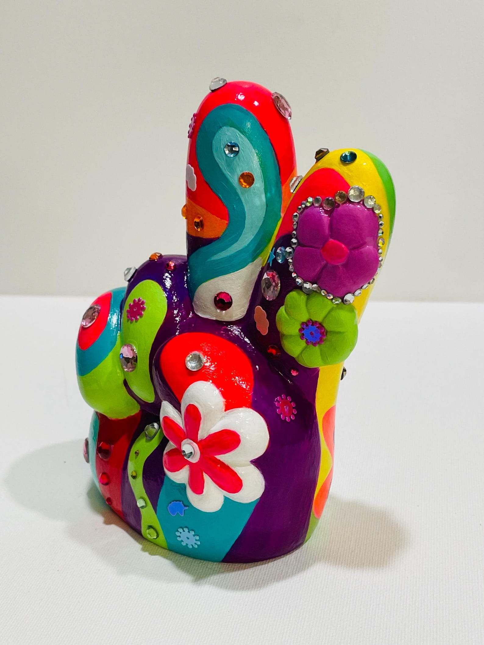 Hand Painted Colorful Peace Hand Sculpture With Jewels - Etsy