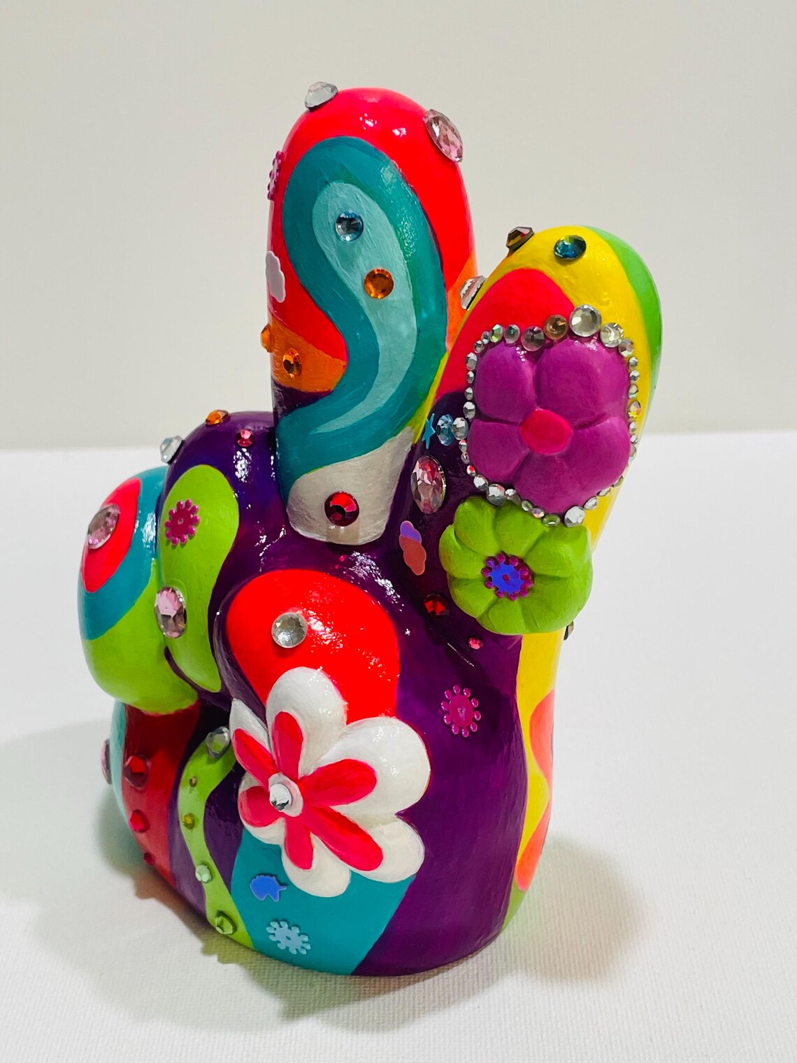 Hand Painted Colorful Peace Hand Sculpture With Jewels - Etsy
