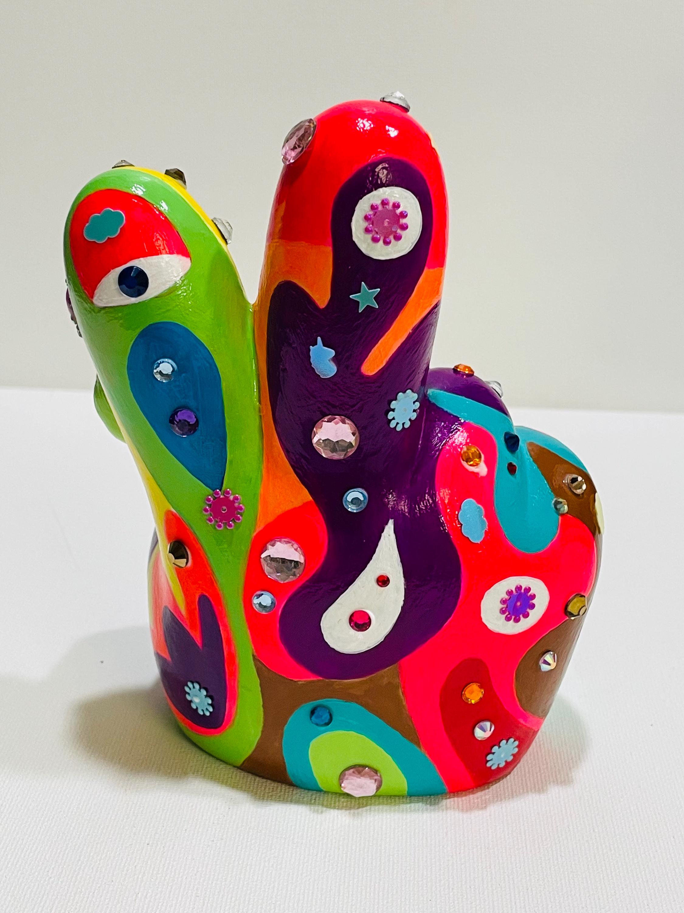 Hand Painted Colorful Peace Hand Sculpture With Jewels - Etsy