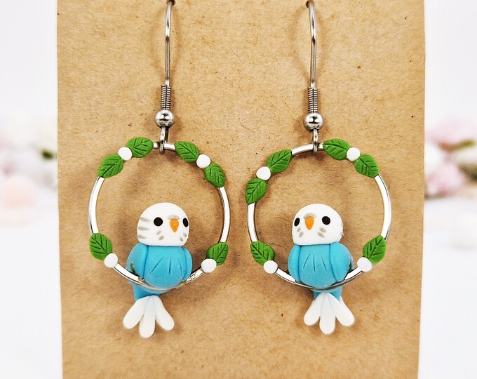Blue and White Parakeets Earrings Handmade, Cute Animal Earrings ...