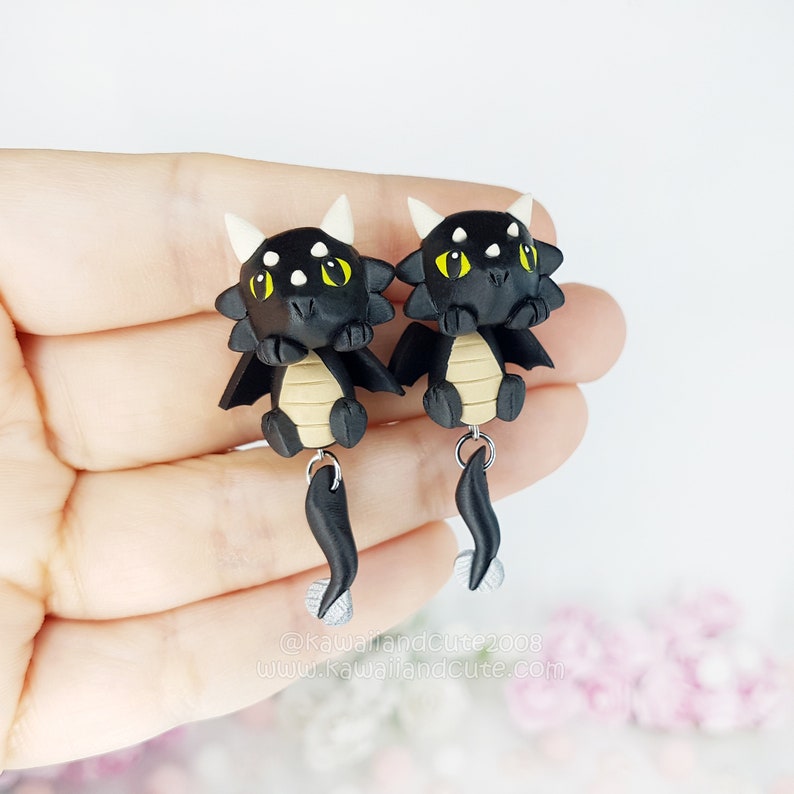 Black Dragon Earrings Handmade Clinging in the Ear Clay - Etsy
