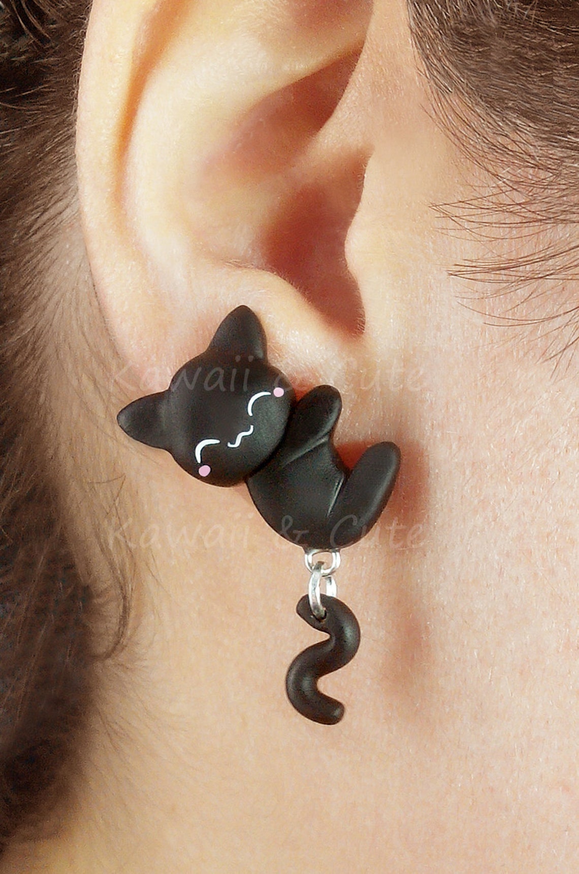 Cat Earrings Handmade Black Cat Earrings Hugging Your Ear - Etsy