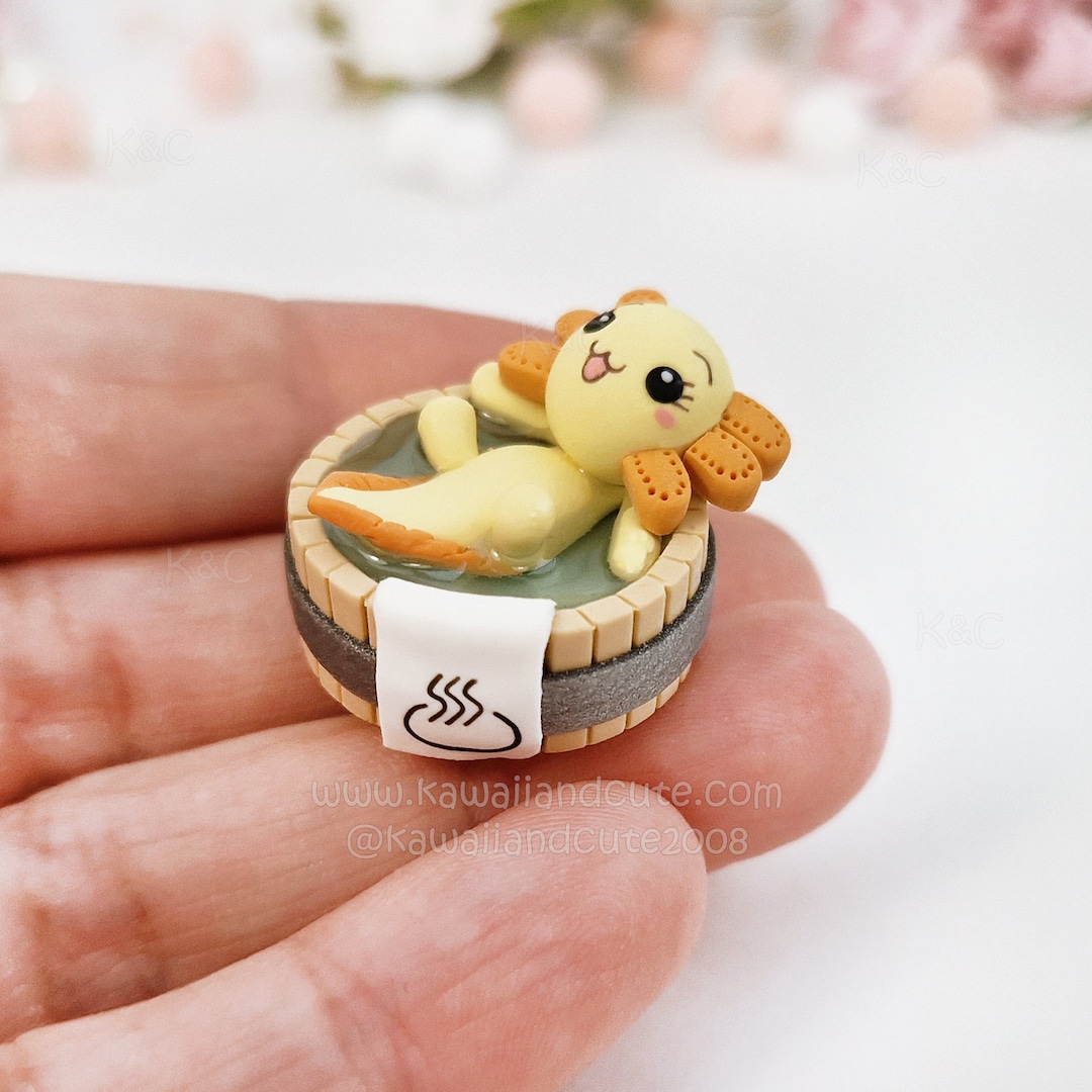Kawaii Yellow Axolotl in Japanese Onsen, Cute Axolotl in Onsen Special ...