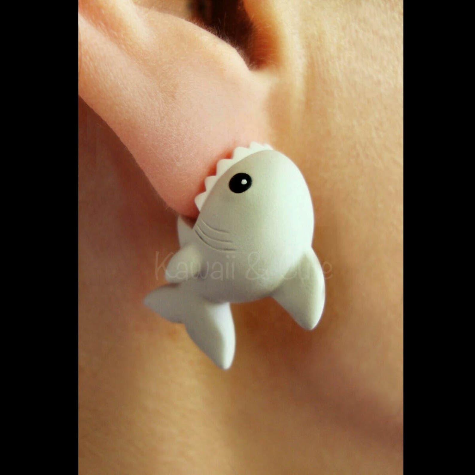 Shark Earrings Handmade Biting Earrings Special Gift for - Etsy