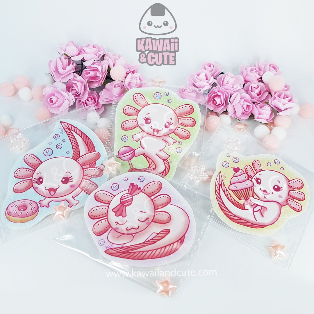 Axolotl Stickers, Pack 4 Uds Stickers, Set Satin Paper Stickers ...