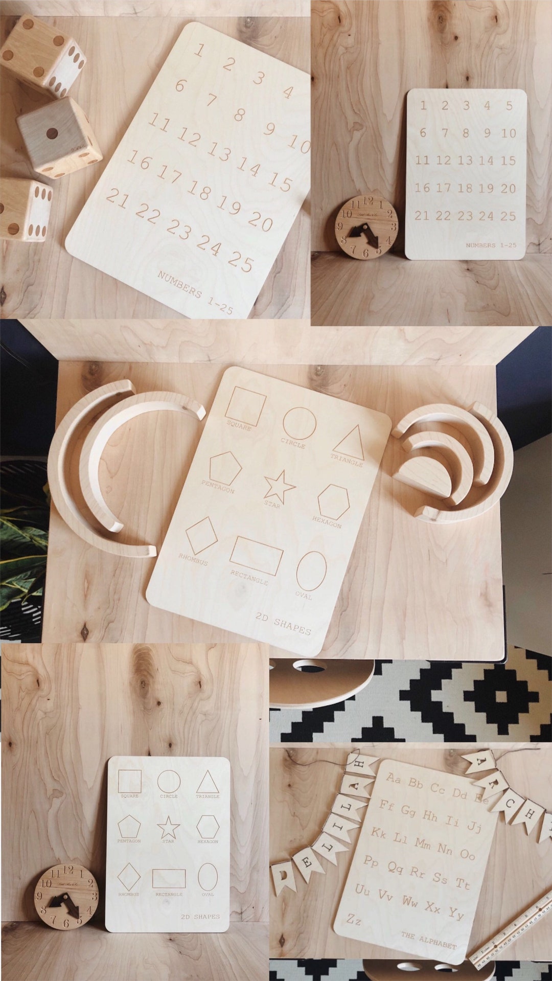 Wooden School Posters (FULL SET) Wooden Alphabet, Wooden Number Signs ...