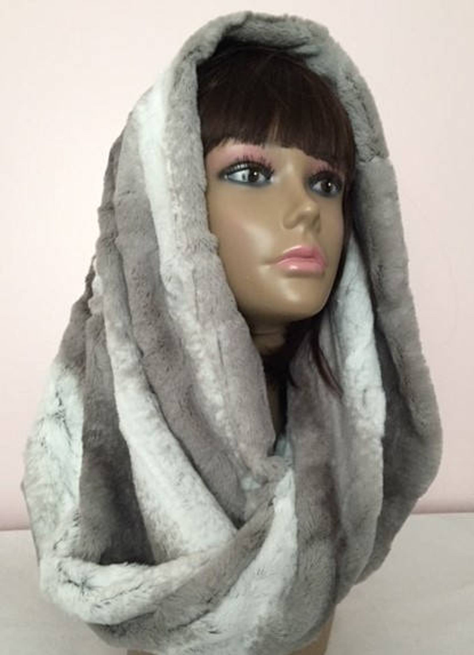 Gray and Ivory Faux Fur Twisted Infinity Scarf - Etsy