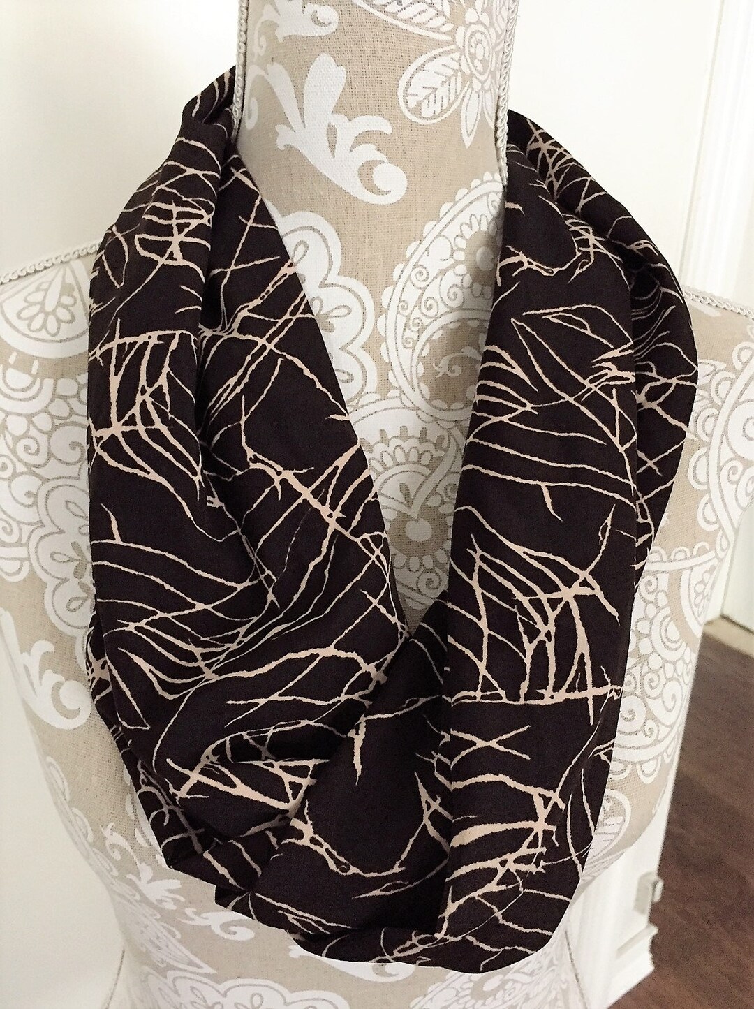 Twisty Infinity Scarf Chocolate Brown With Tan Pattern - Etsy