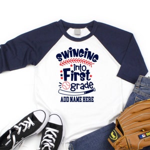 Boys 1st Grade Shirt, Swinging Into First Grade, Boys Back to School ...