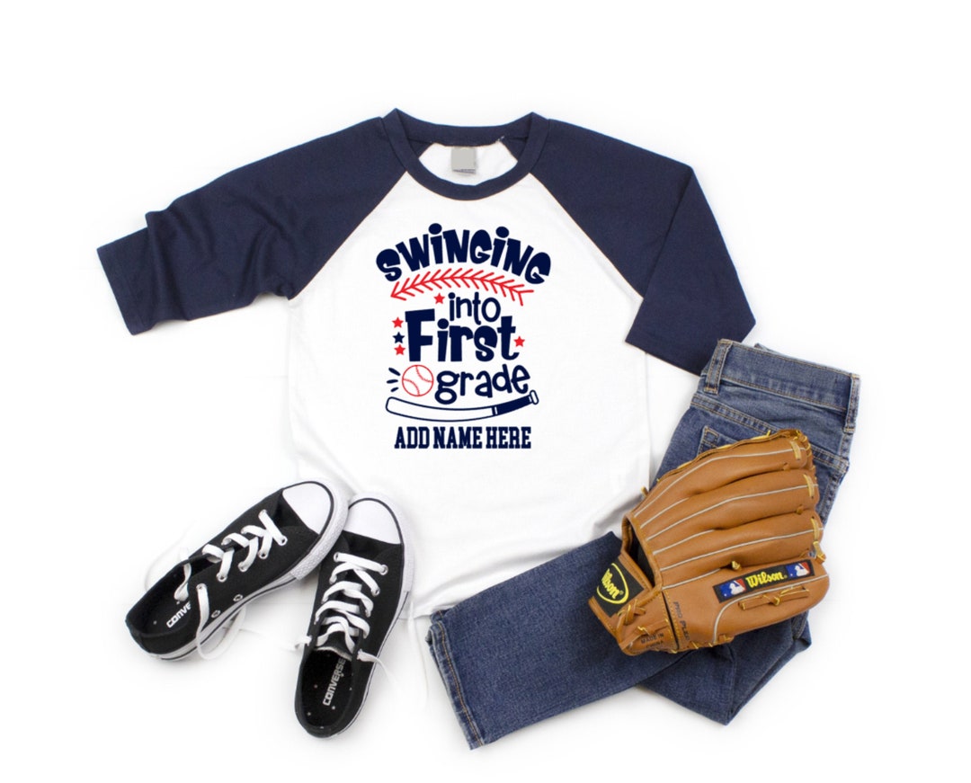 Boys 1st Grade Shirt, Swinging Into First Grade, Boys Back to School ...