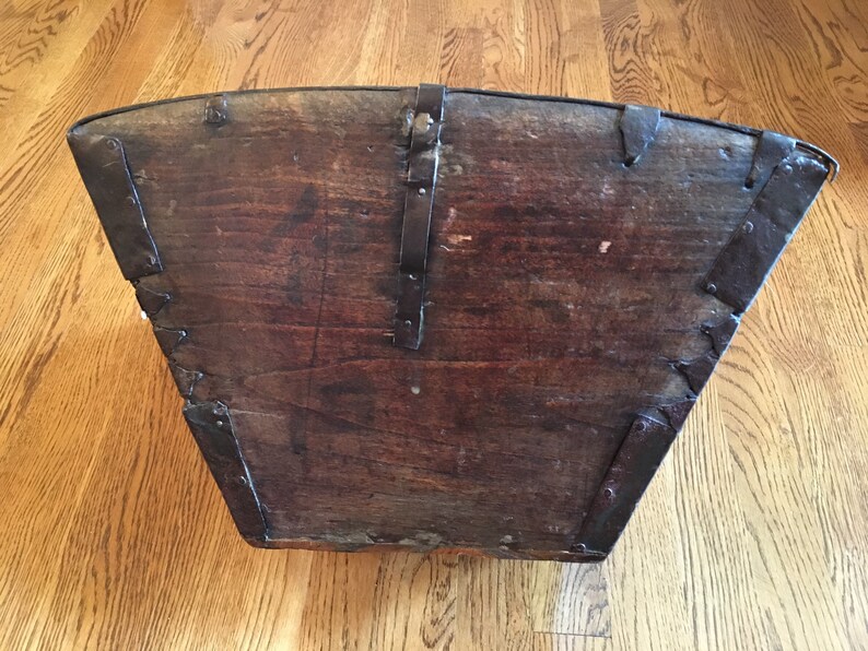 Antique Chinese Wooden Rice Basket Bucket Box With Iron - Etsy