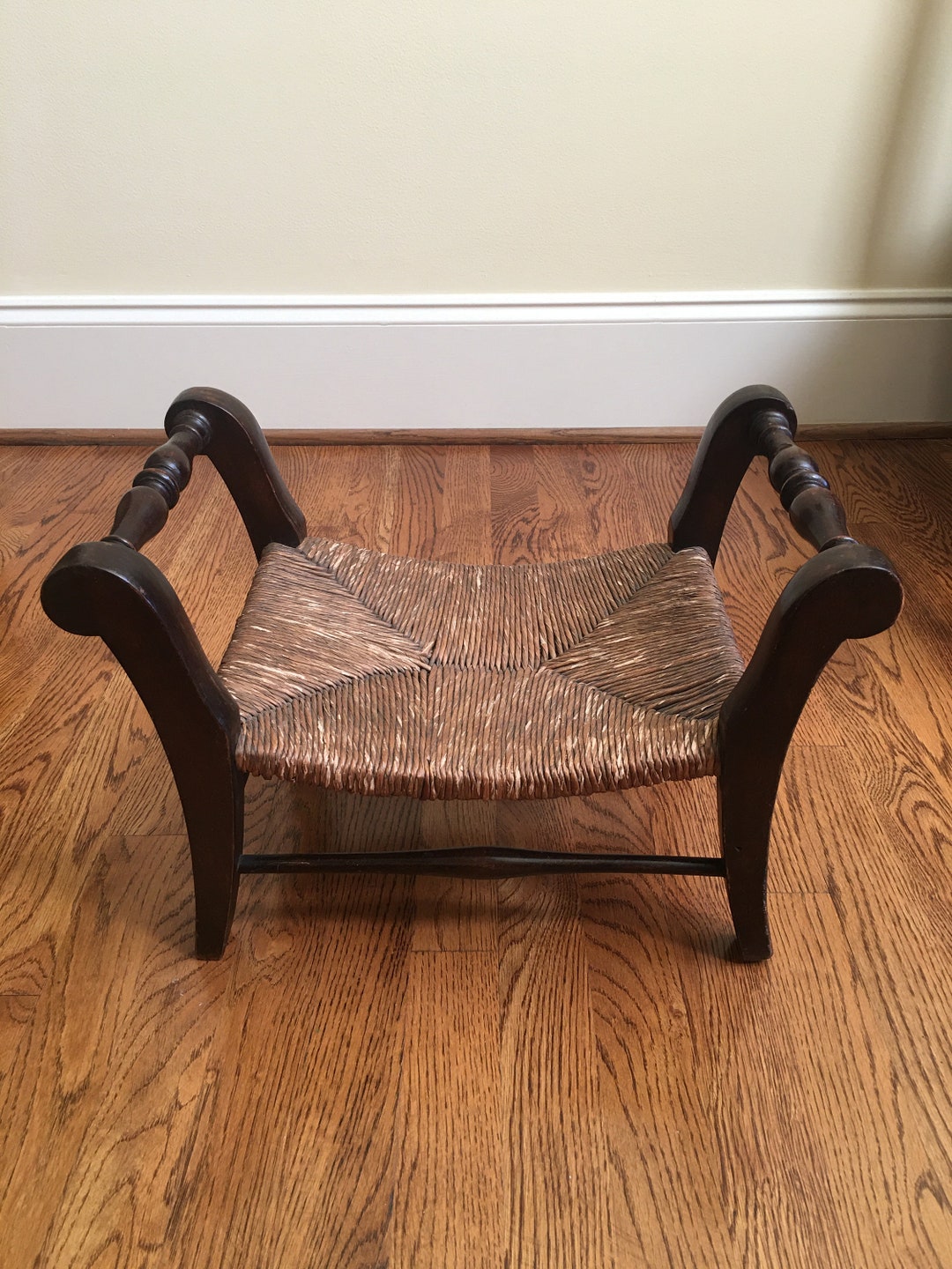 Antique Footstool With Rush England - Etsy