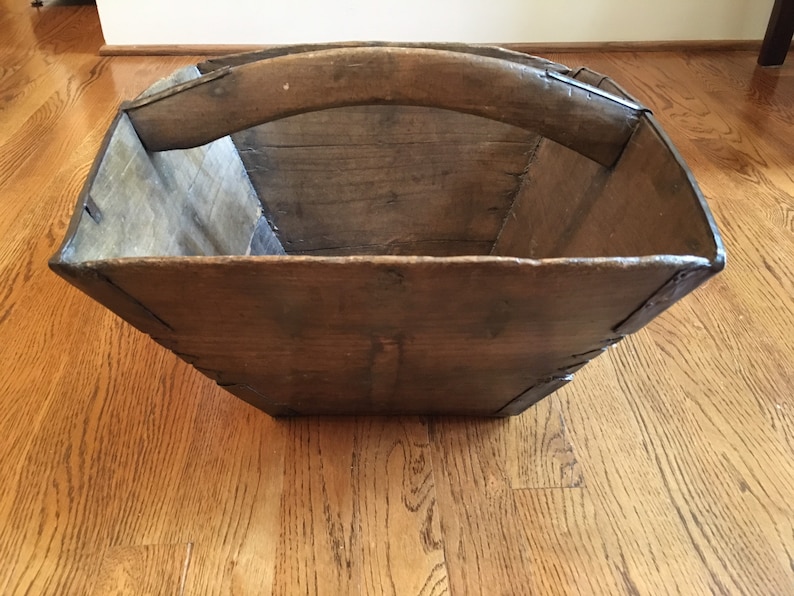 Antique Chinese Wooden Rice Basket Bucket Box With Iron - Etsy